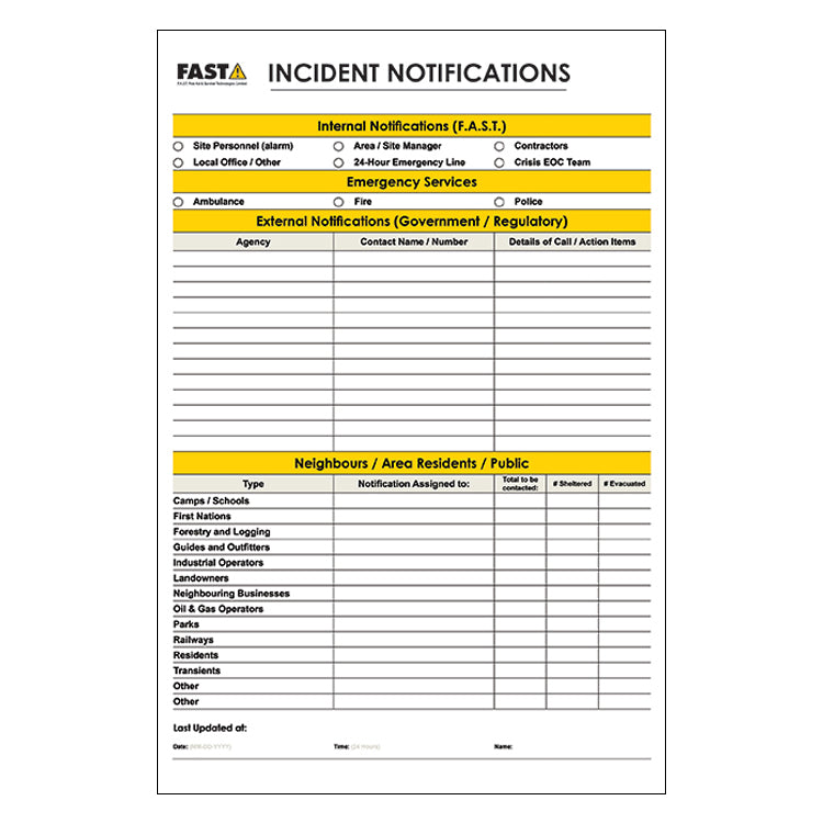 Incident Notifications Dry-Erase Chart (SIGN5020) – F.A.S.T. Limited